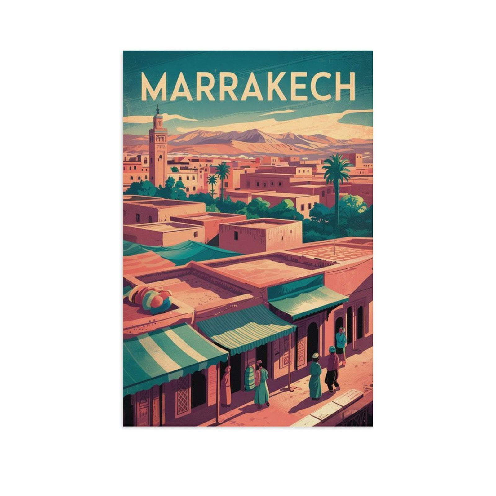 Marrakech Retro Travel Poster Vintage Moroccan City Tourism with Souks ...