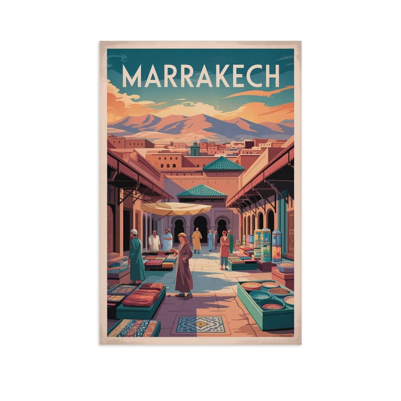 Marrakech Retro Travel Poster Vintage Moroccan City Tourism with Souks ...