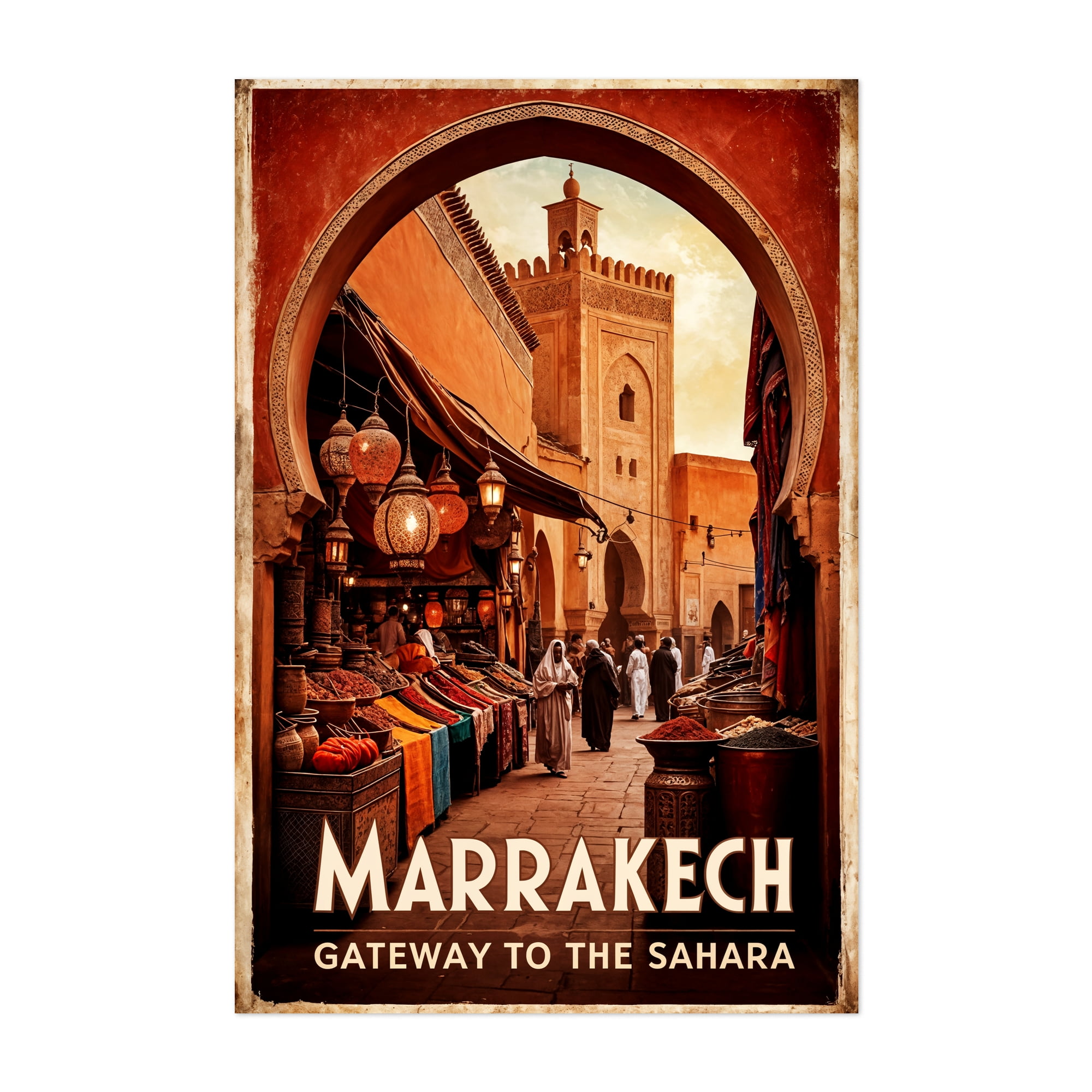 Marrakech Vintage Travel Poster – Gateway to the Sahara - Marrakesh ...
