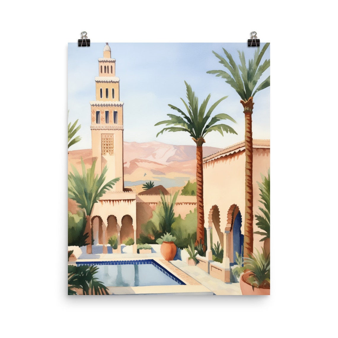 Marrakesh Print, Moroccan Cityscape Wall Art, Atlas Mountains Decor ...