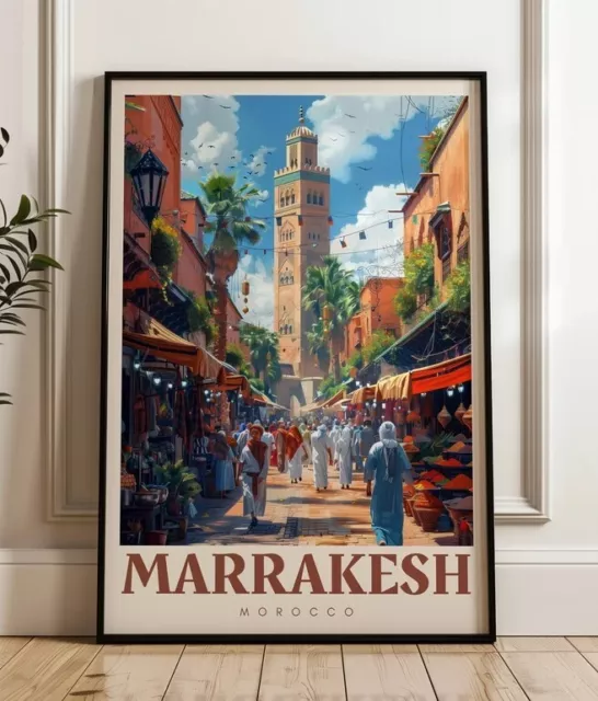 Marrakesh Travel Poster - Morocco Wall Art Print, Illustration Poster ...