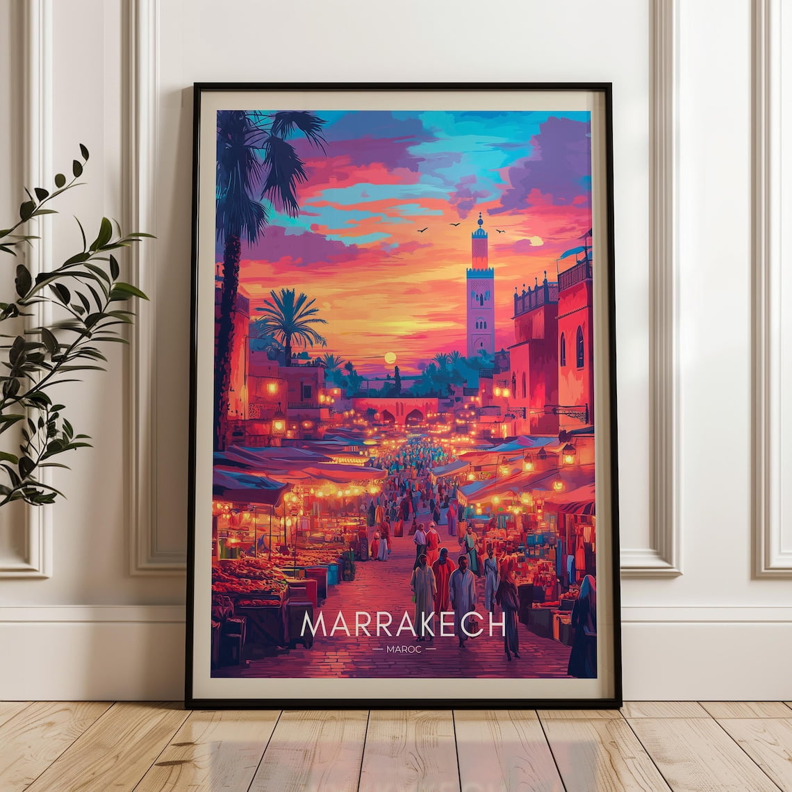 Marrakesh Travel Poster - Morocco Wall Art Print, Medina Illustration ...
