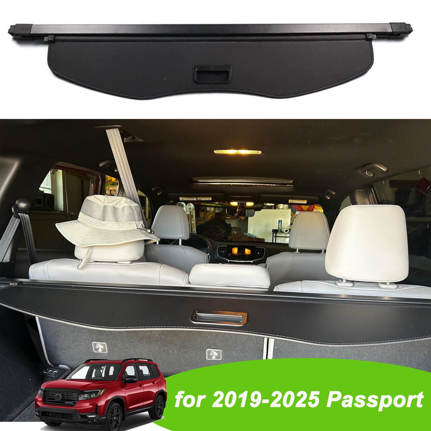 Retractable Black Cargo Cover for 5-Seat Honda Passport 2019-2024 SUV ...