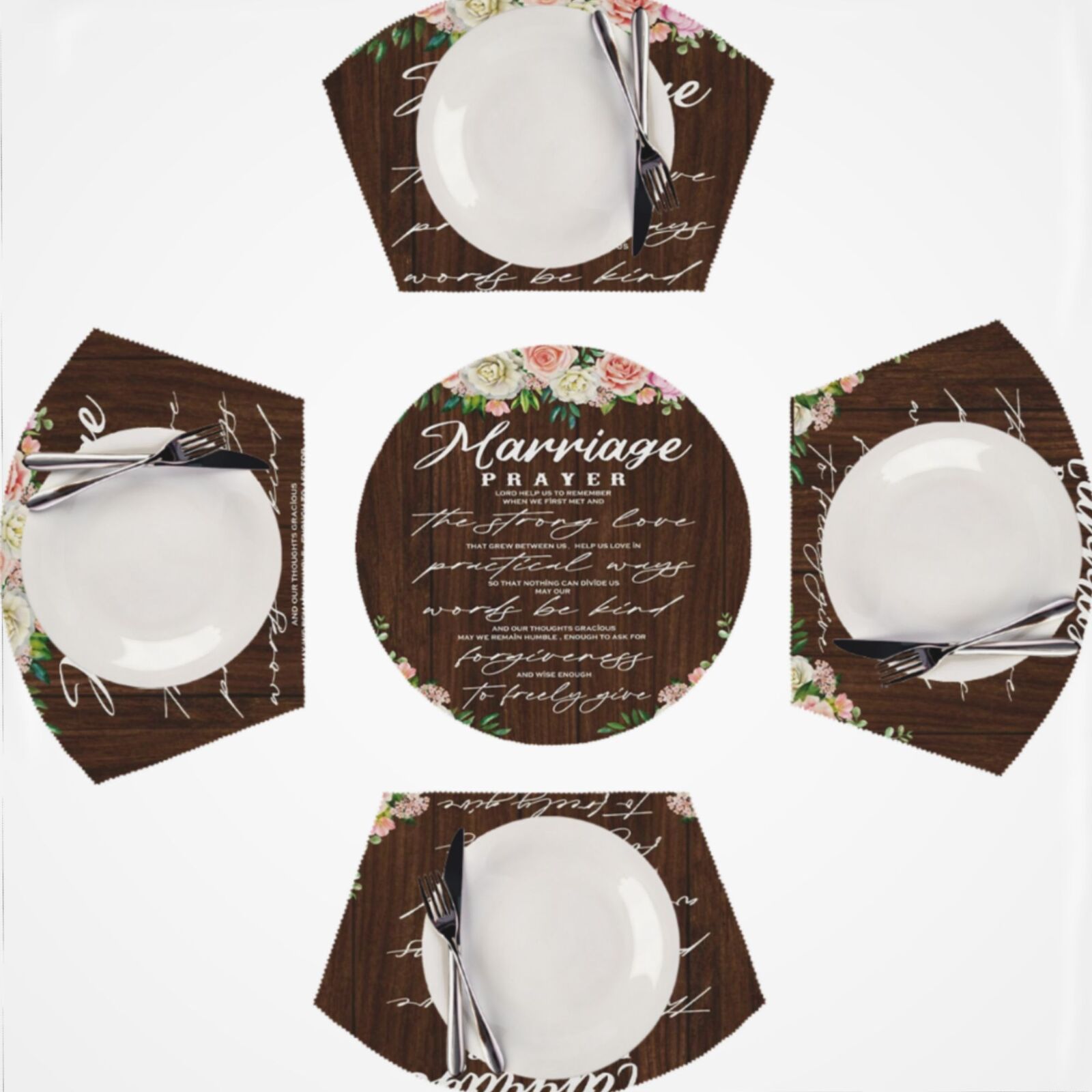 Marriage Prayer Round Table Placemats Set Of 5 Wedge Table Mats ...
