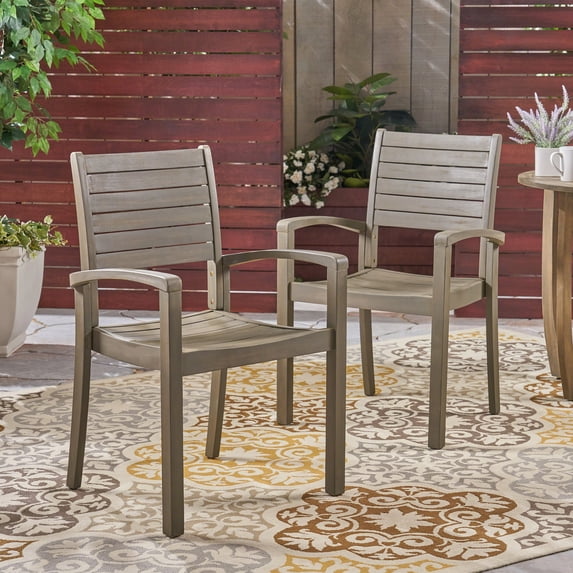 Marrisa Outdoor Acacia Wood Dining Chairs, Set of 2, Grey - Walmart.com