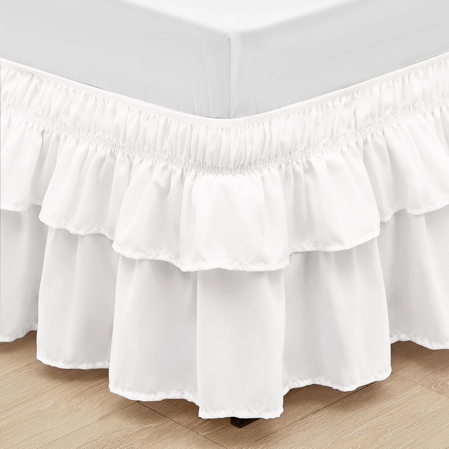 MarryLane 16" Drop Elastic Ruffle Bed Skirt - Double-Layer Black Dust ...