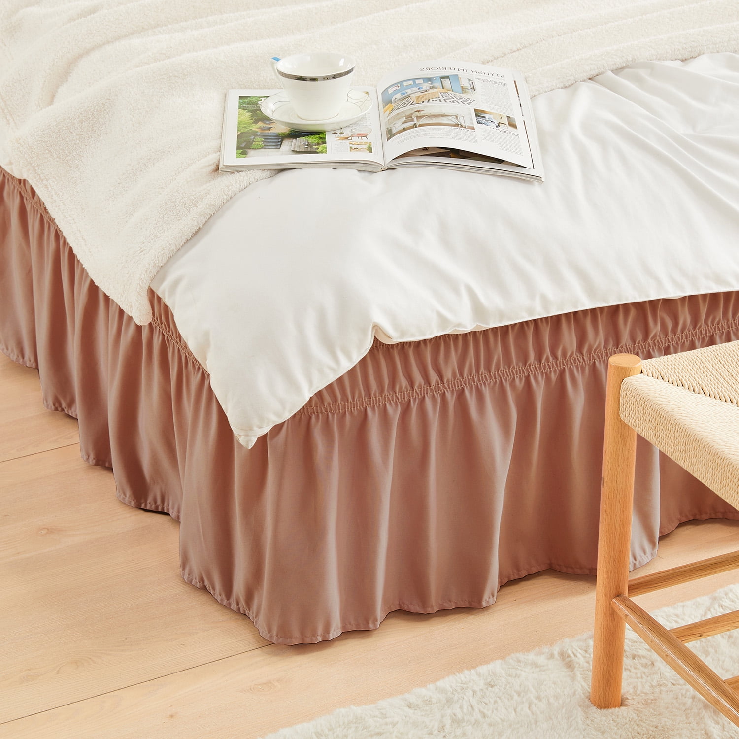 MarryLane Elastic Bed Ruffle, Easy Wrap Around 15 Inch Tailored Drop ...