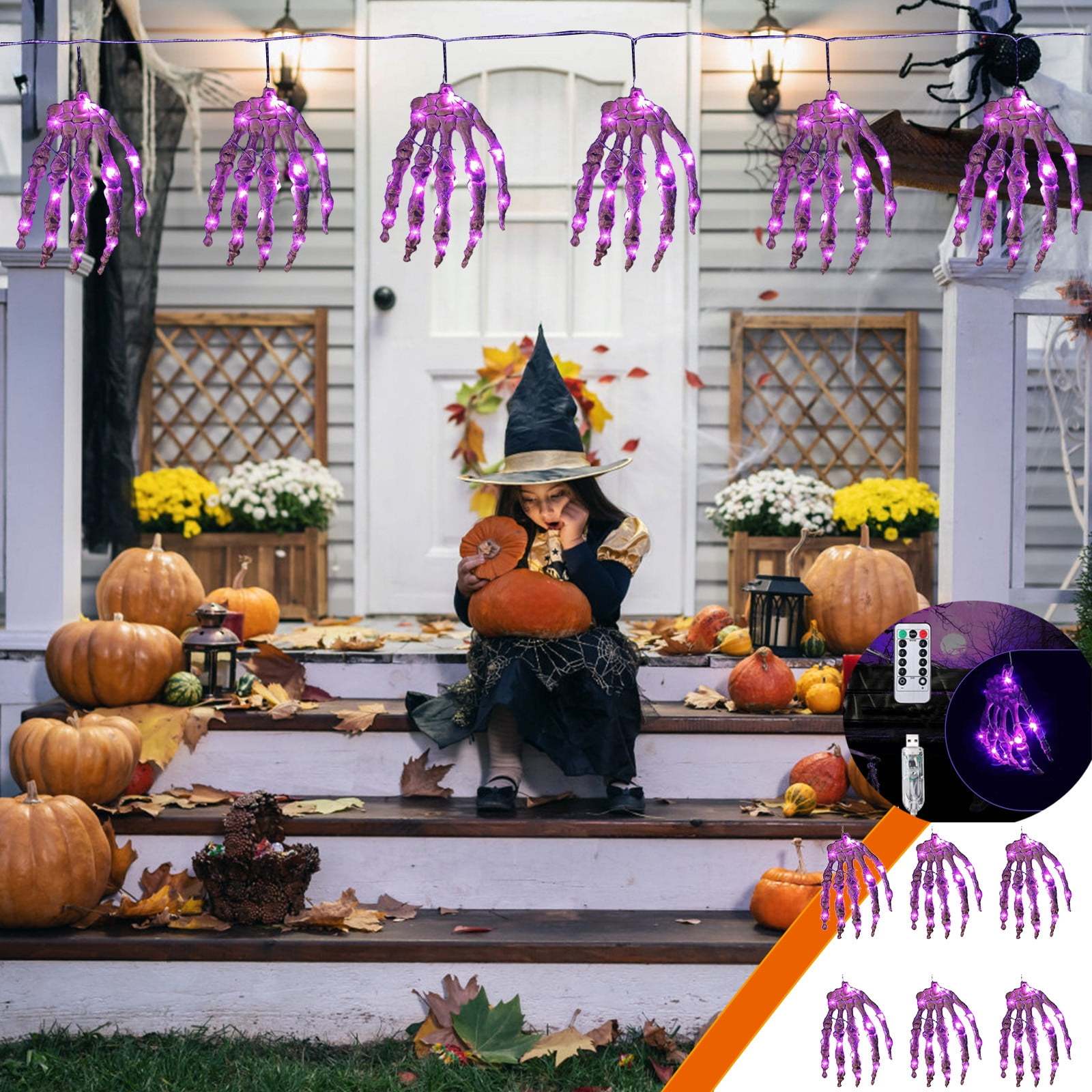 Marryso Halloween LED Skeleton Hand Ghost Claw Light Strings 6 Claws ...