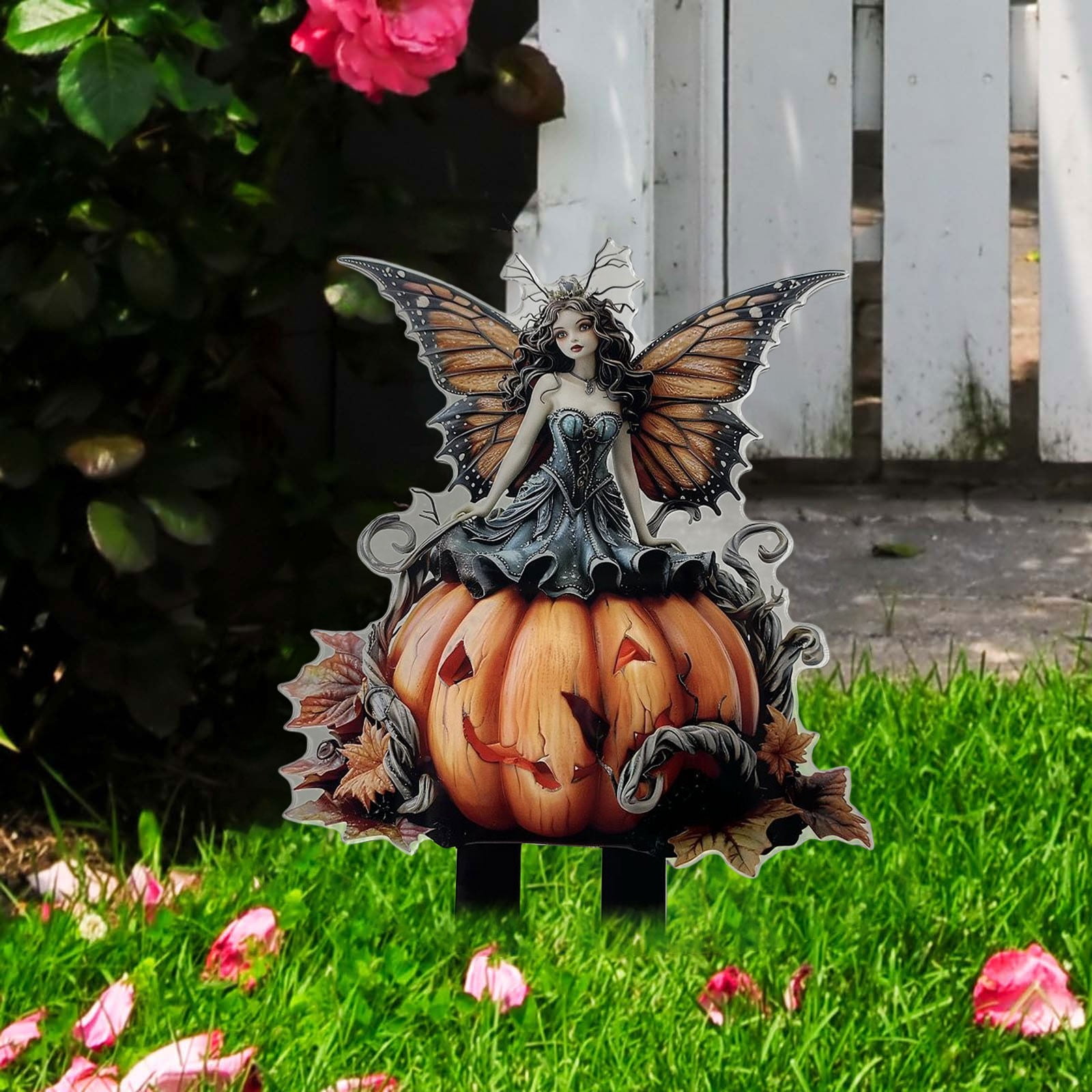 Marryso Halloween Winged Witch Pumpkin Acrylic Yard Stake Outdoor ...