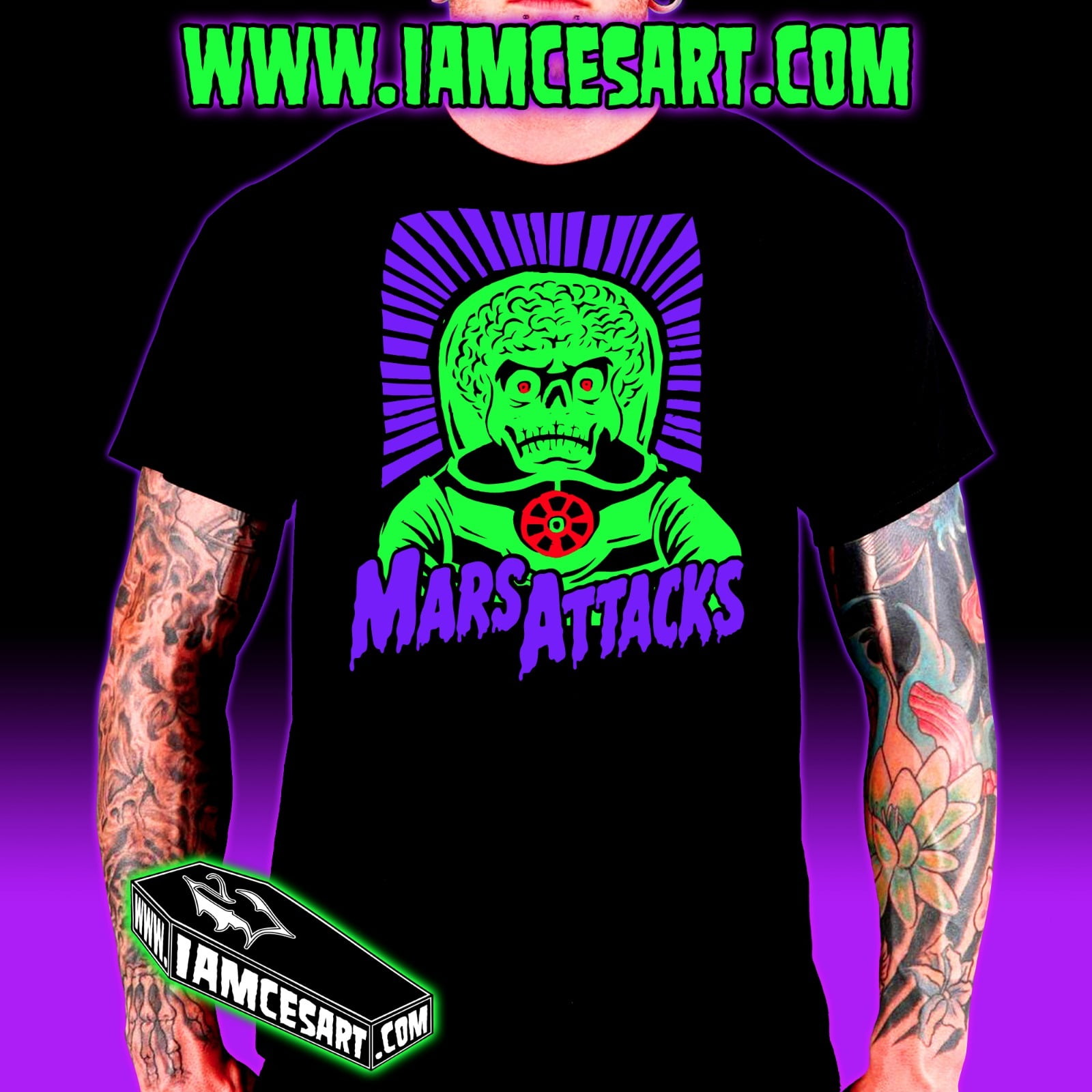 Mars Attacks Men's 100% Cotton Tee movie ufo alien green psychobilly ...
