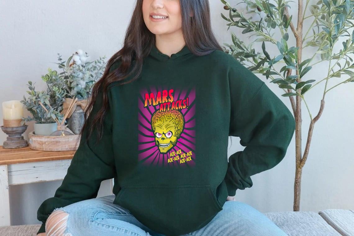 Mars Attacks Sci-Fi Hoodie Alien Invasion Comedy Scene Graphic, for men ...