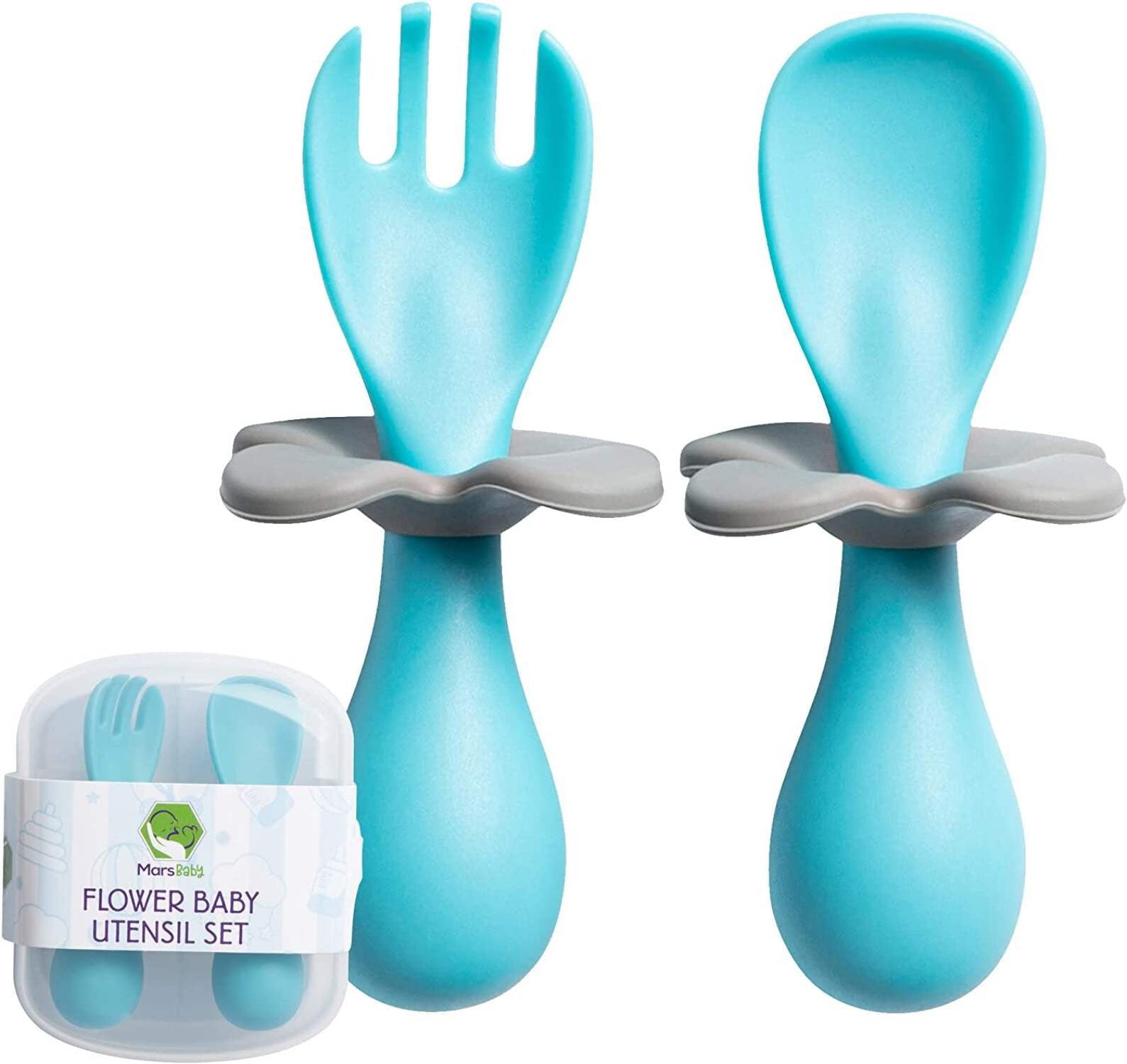 Mars Baby Flower Design Baby and Toddler Self-Feeding Training Utensils ...