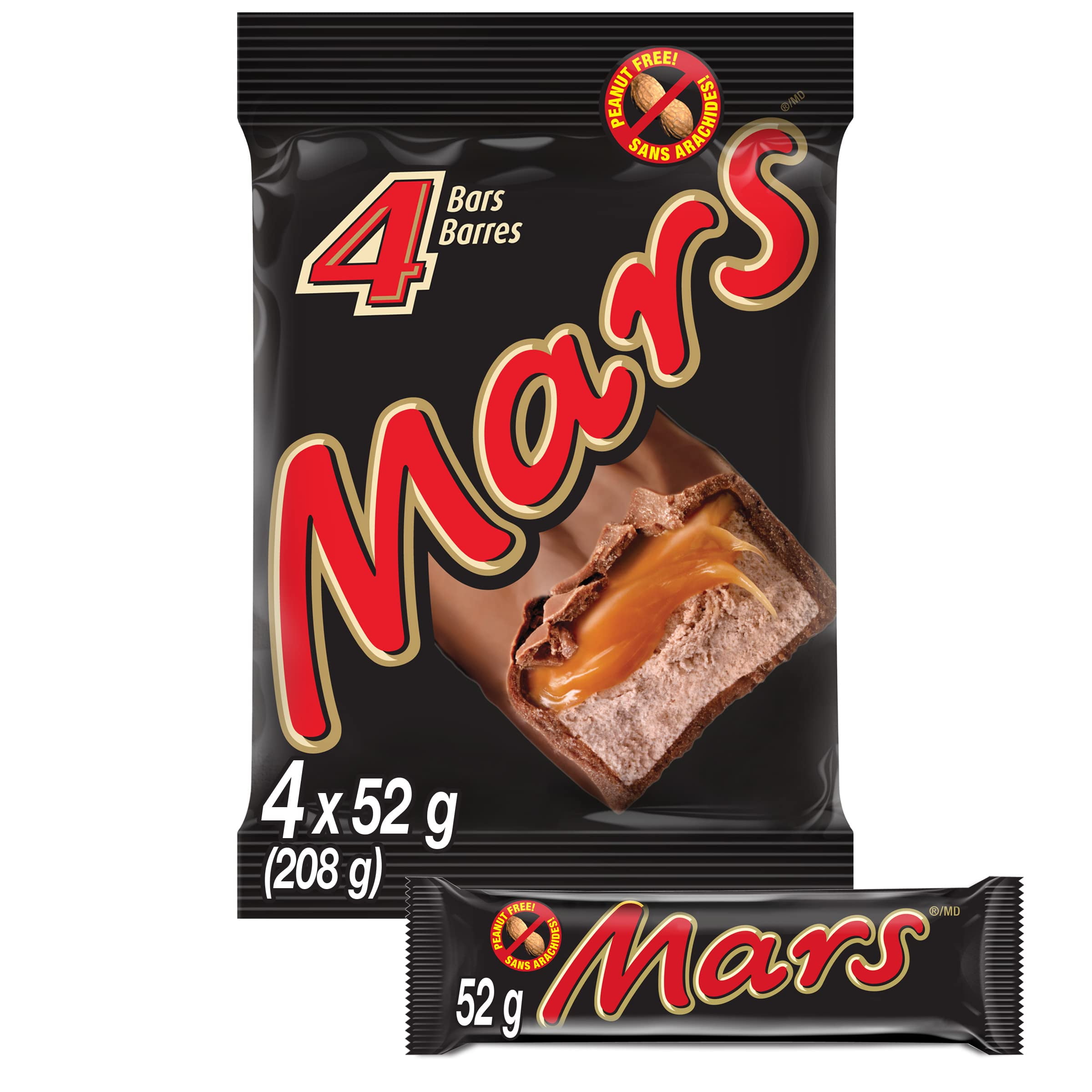 MARS, Peanut Free Chocolate Candy Bar, 4 Full Size Bars, 208g - Walmart.com