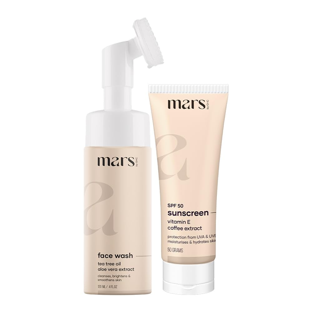 Mars by GHC Skin Care Set Foaming Face Wash 120ml and AntiPollution Sunscreen Cream SPF 50 50gm ...