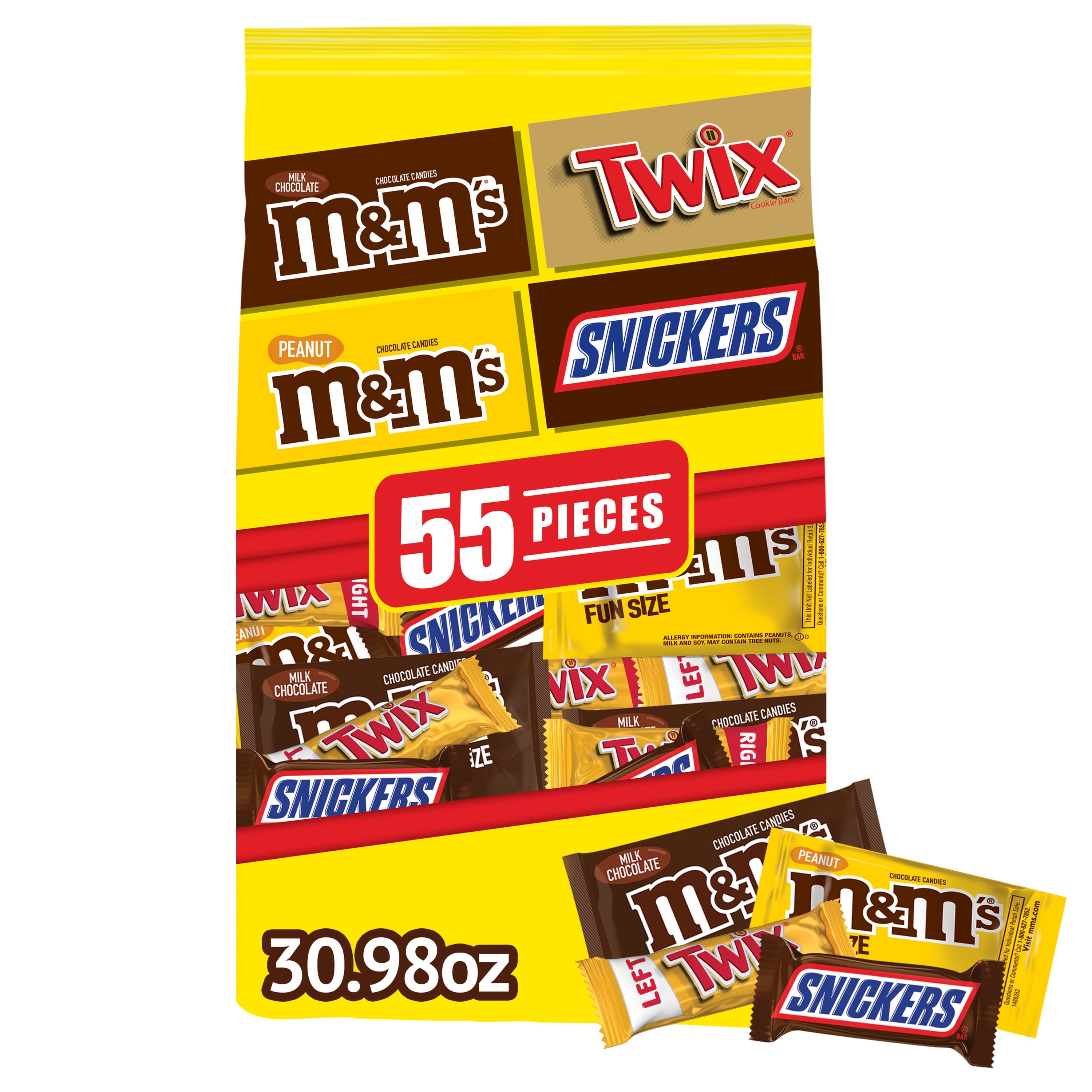 M&M's, Snickers & Twix Mini Size Chocolate Variety Pack, 55 Ct ...