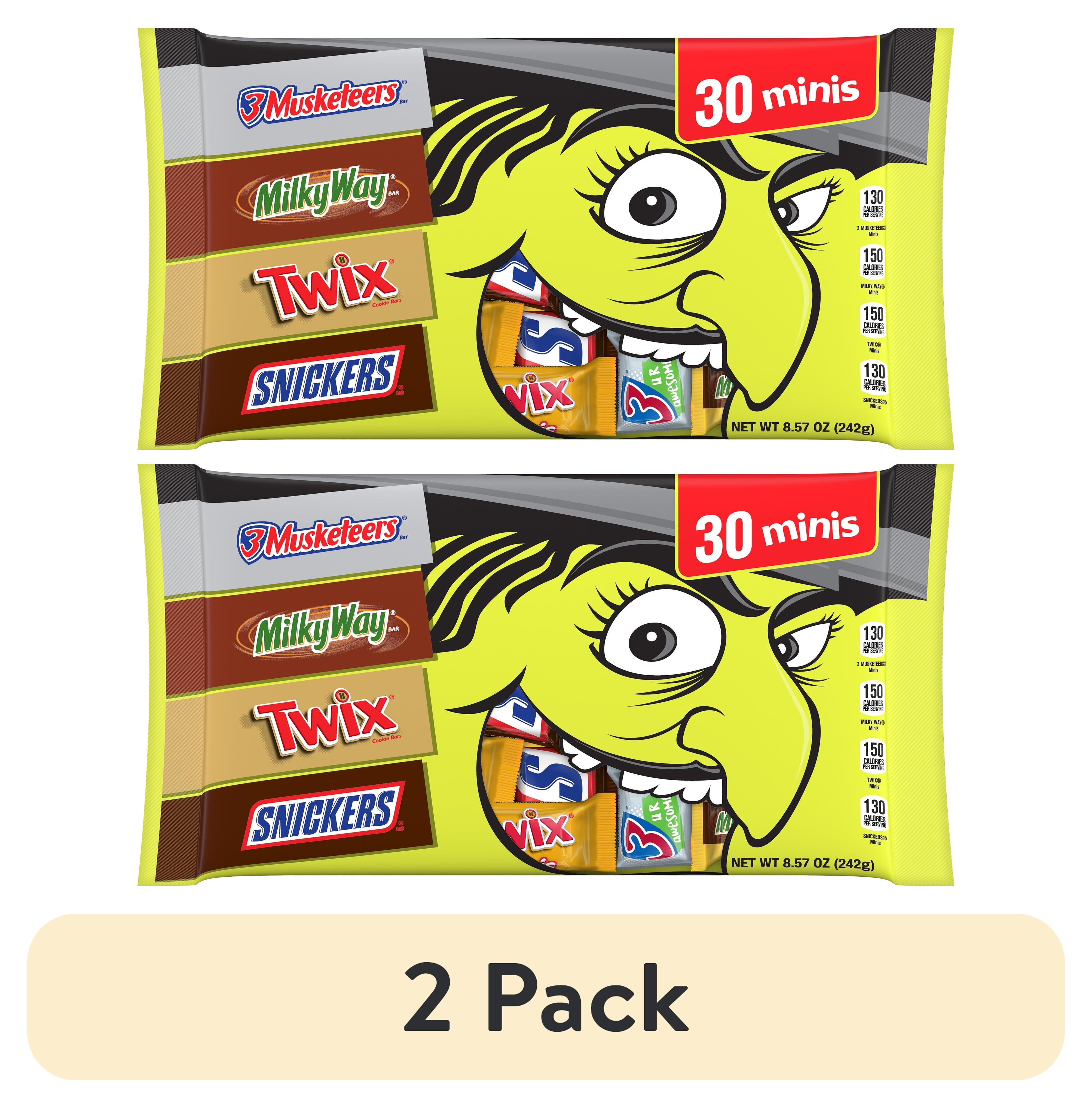 (2 pack) Mars Mixed Snickers, Twix, Milky Way & 3 Musketeers Minis Halloween Candy, 30 Ct, 8.57 ...