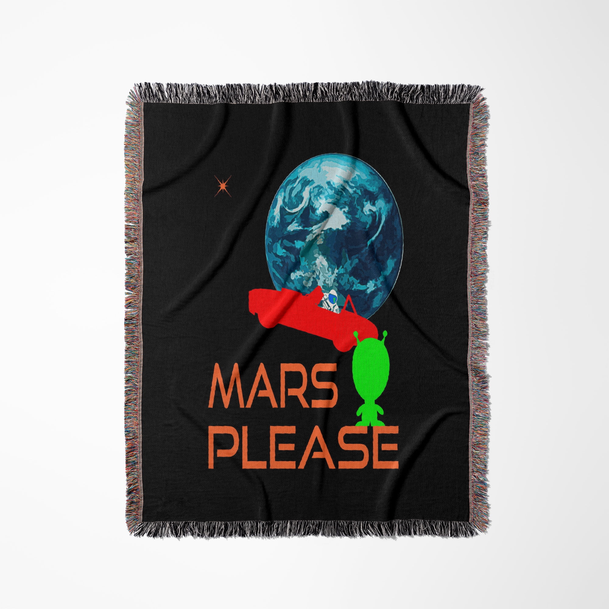 Mars Please. A Red Car, Astronaut, Alien, Earth And Mars On Black ...