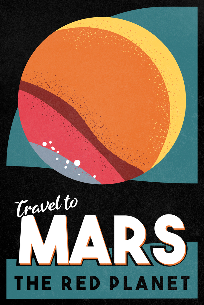 Mars The Red Planet Retro Fantasy Travel Space Solar System Science ...