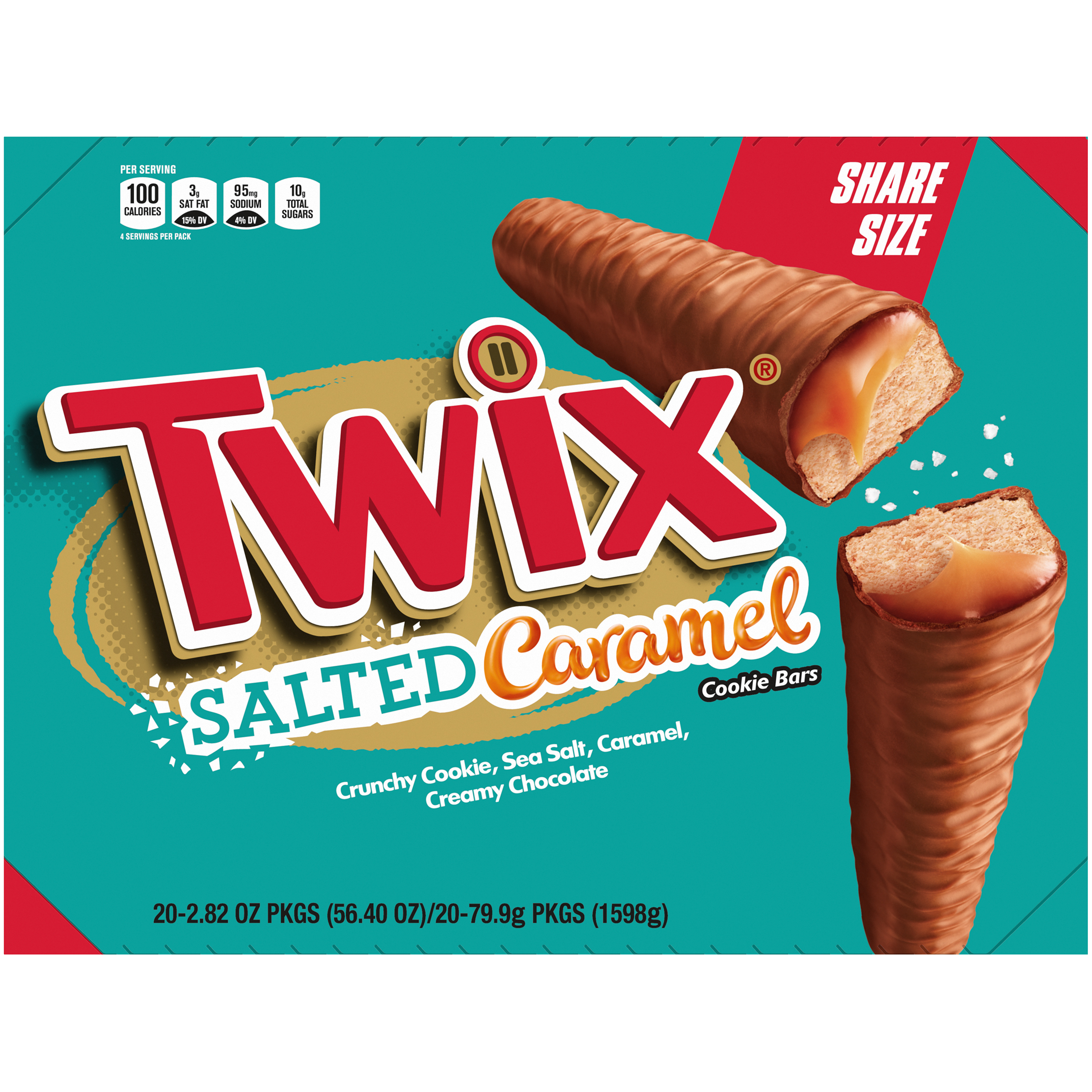 Mars Twix Salted Caramel Chocolate Cookie Bars, 2.8 Ounce Share Size Pack - 20 Count Display Box ...