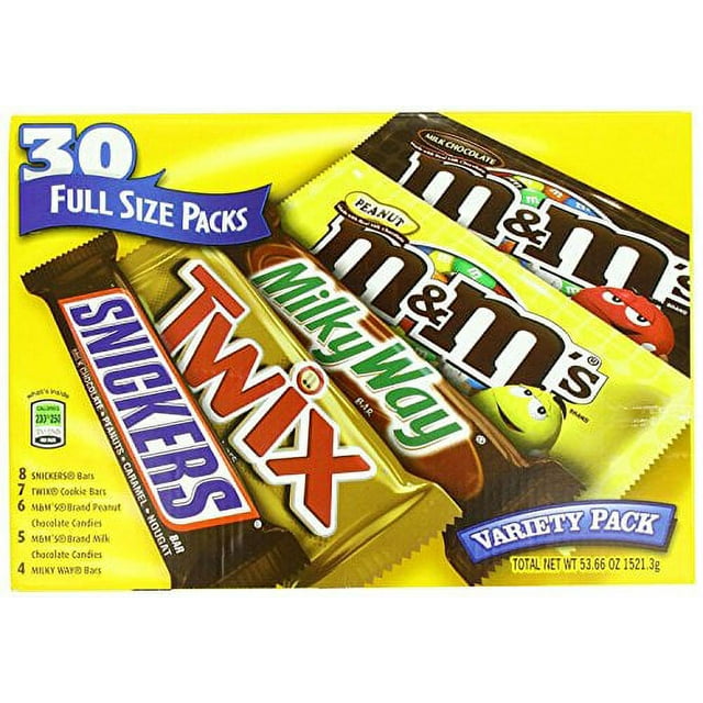 Mars Variety Pack Real Chocolate 30ct Full Size Mixed Singles, 53.66 ...