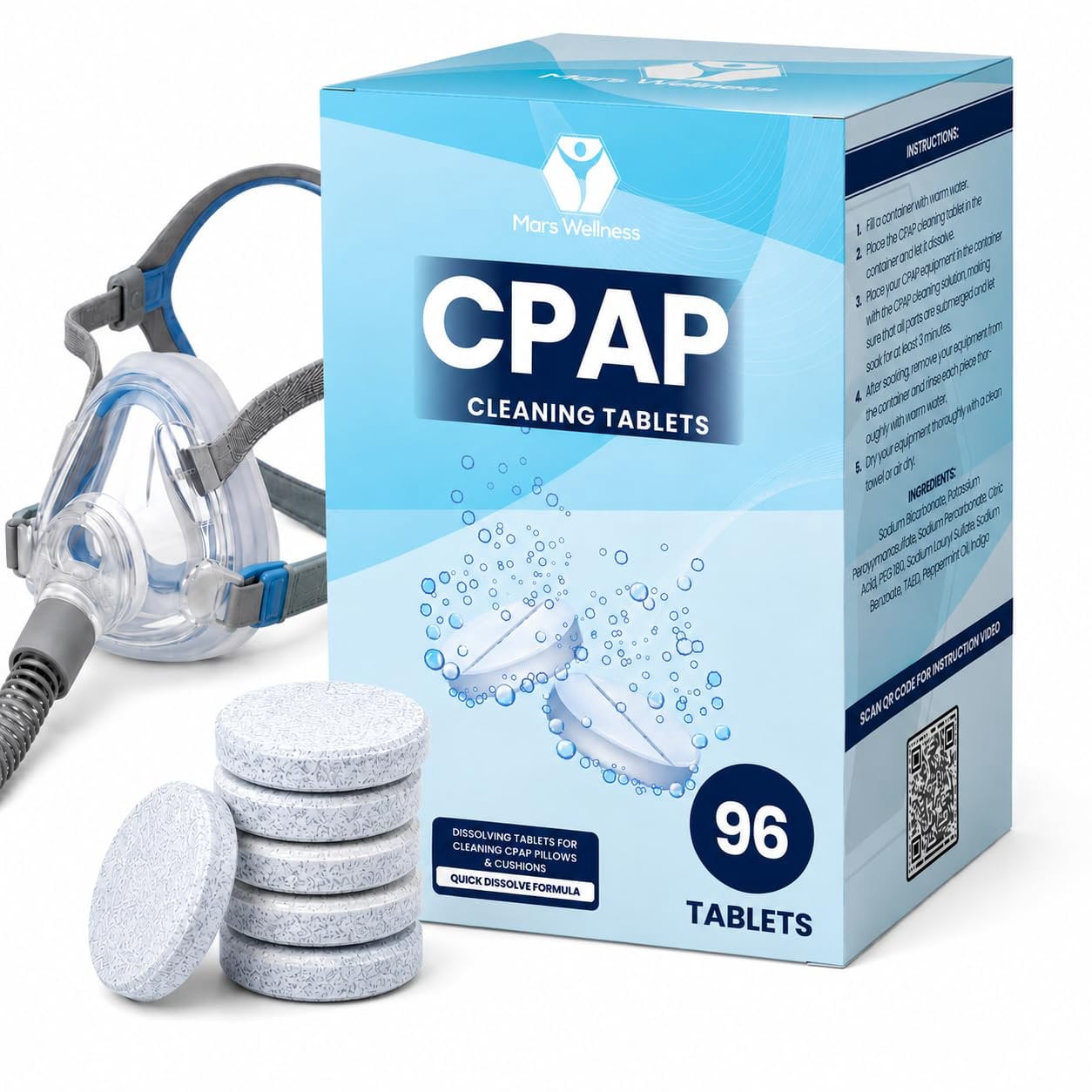 Mars Wellness CPAP Cleaning Tablets 96 Count CPAP Cleaner for Masks ...
