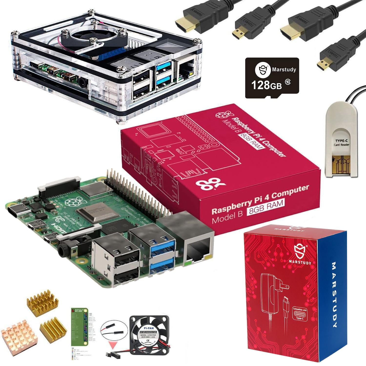 MarsKit Raspberry Pi 4 SSF20 Model B Starter Kit-128GB Edition/Raspberry Pi 4 Mddel B (8GB RAM ...