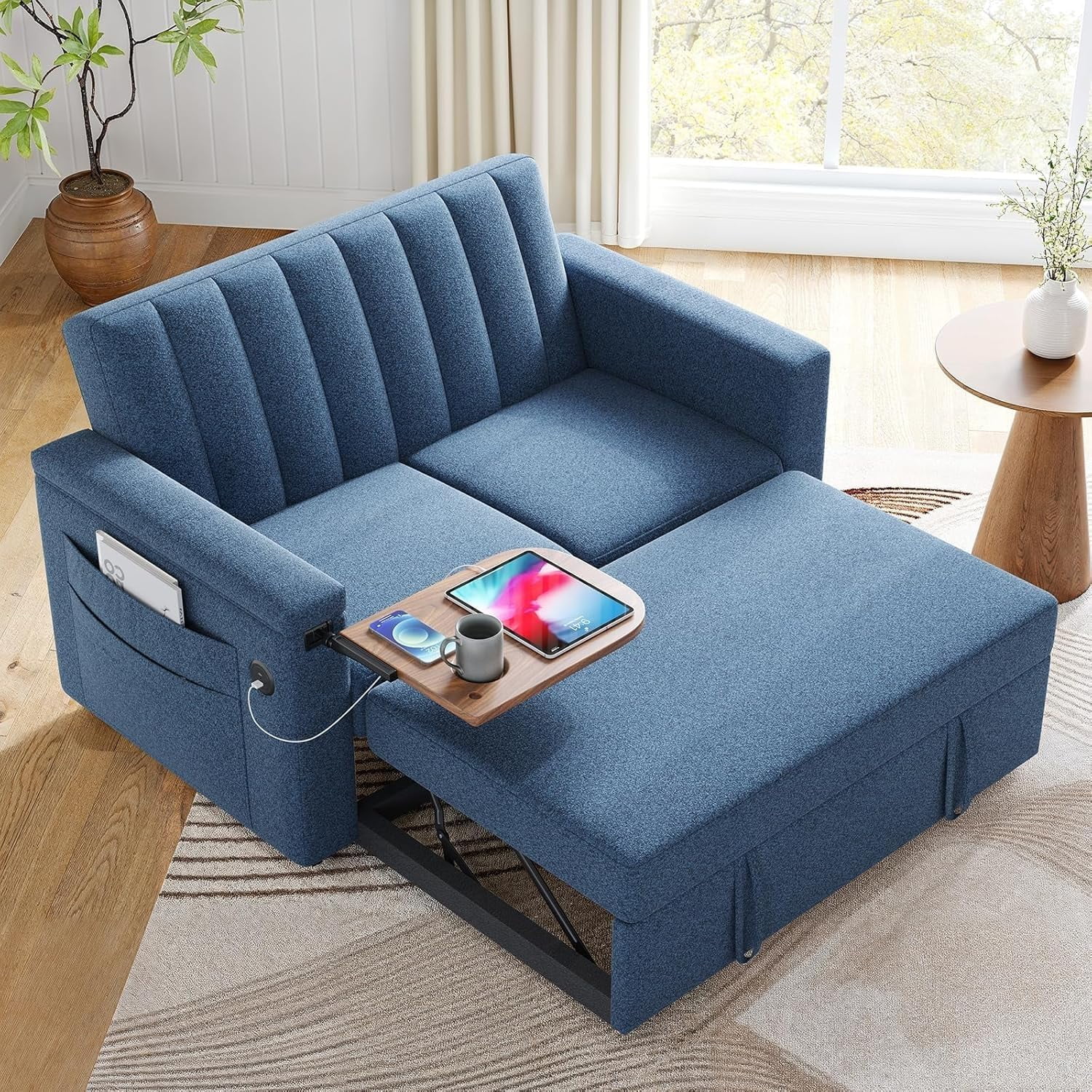 Marsail 3-in-1 Convertible Sofa Bed, 54" Sleeper Sofa with Solid Wood ...