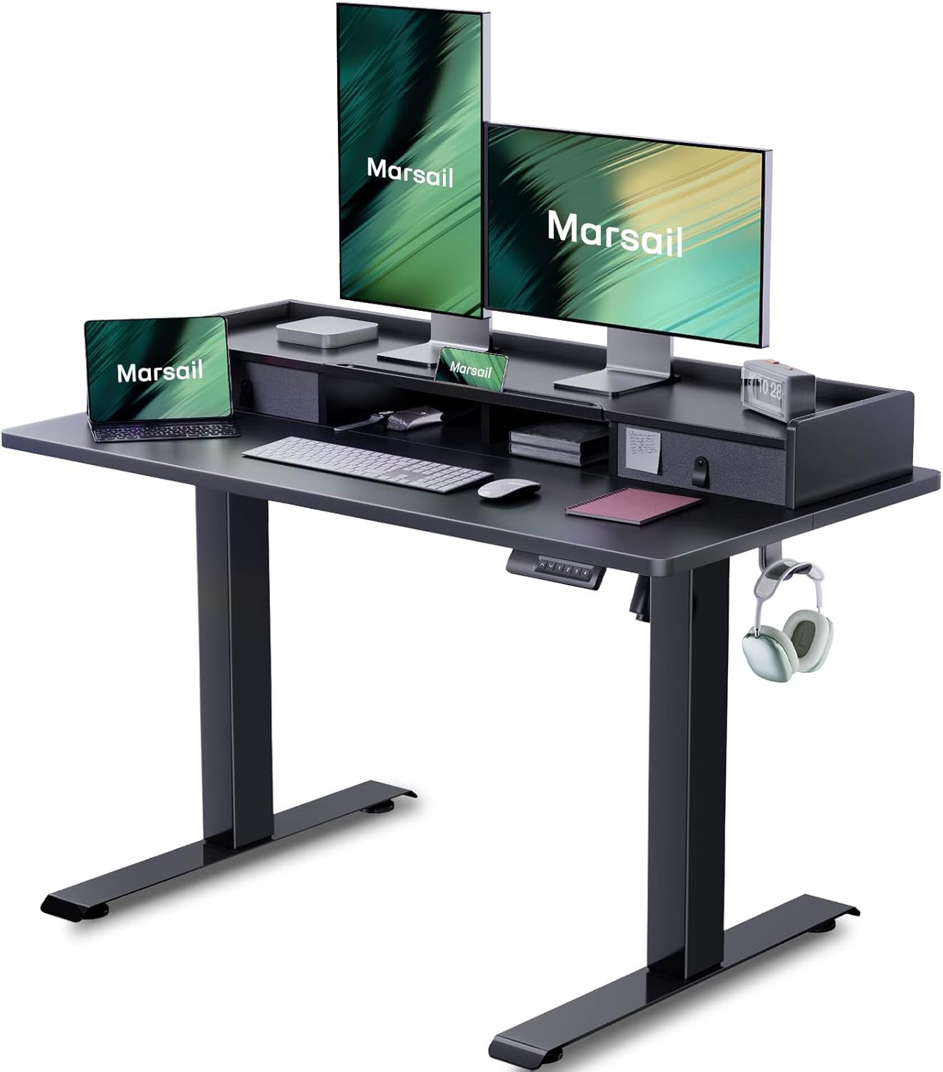 Marsail Electric Standing Desk with Dual Drawers,55x24 Inches Height ...