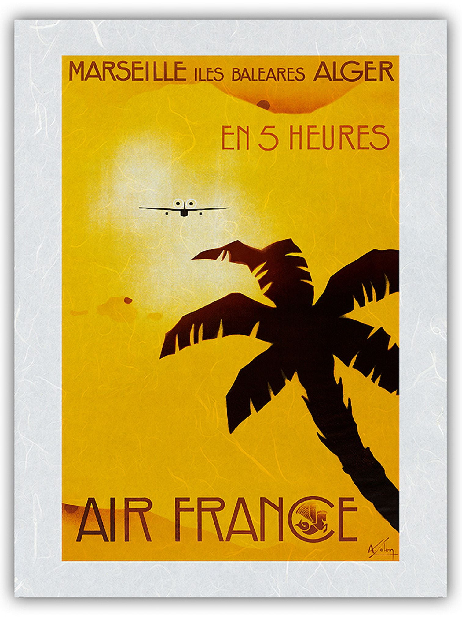 Marseille France - Balearic Islands Algiers in 5 hours - Vintage Airline Travel Poster by Albert ...