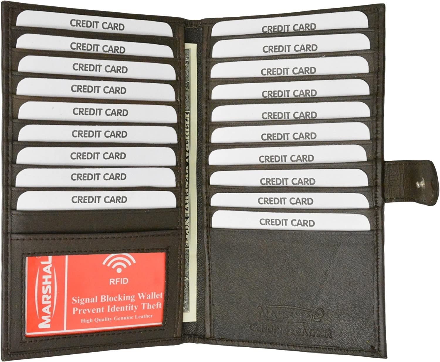 Marshal Genuine Leather Bi-fold Card Holder #1629CF RFID Brown ...