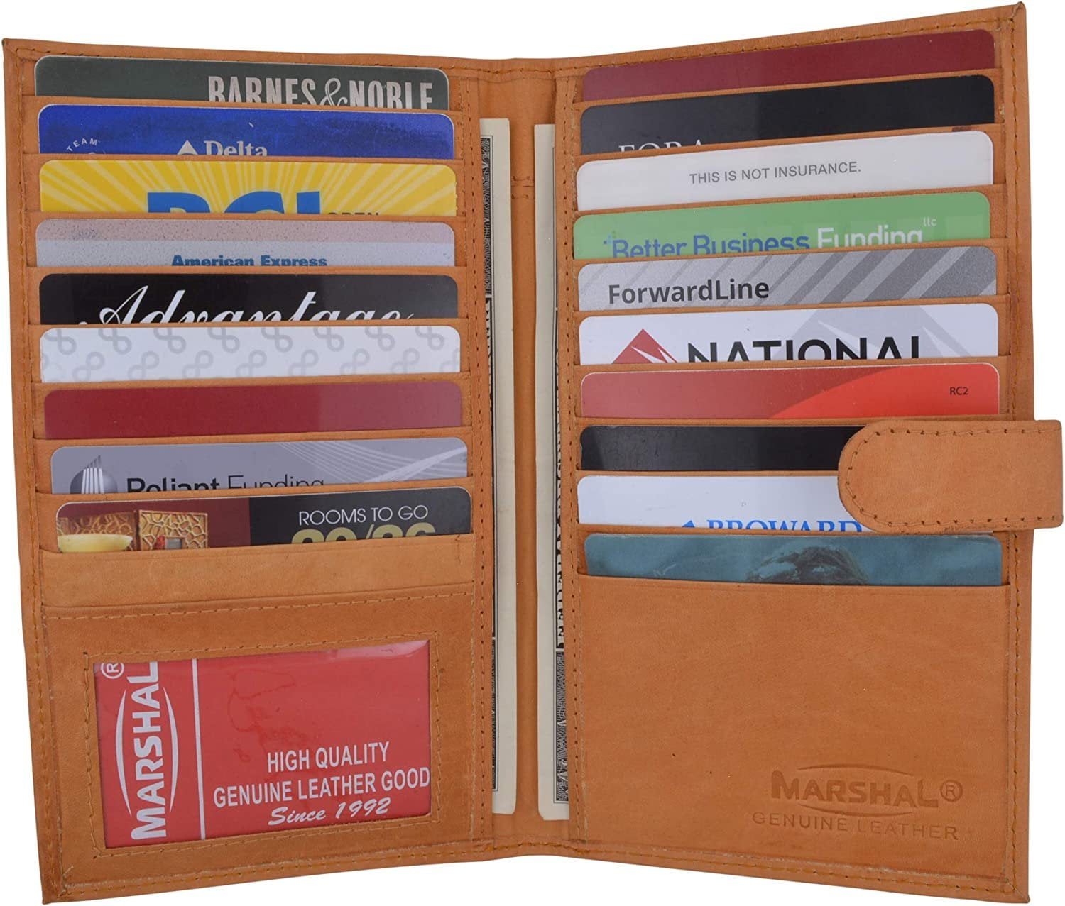 Marshal Genuine Leather Bi-fold Card Holder #1629CF Tan - Walmart.com