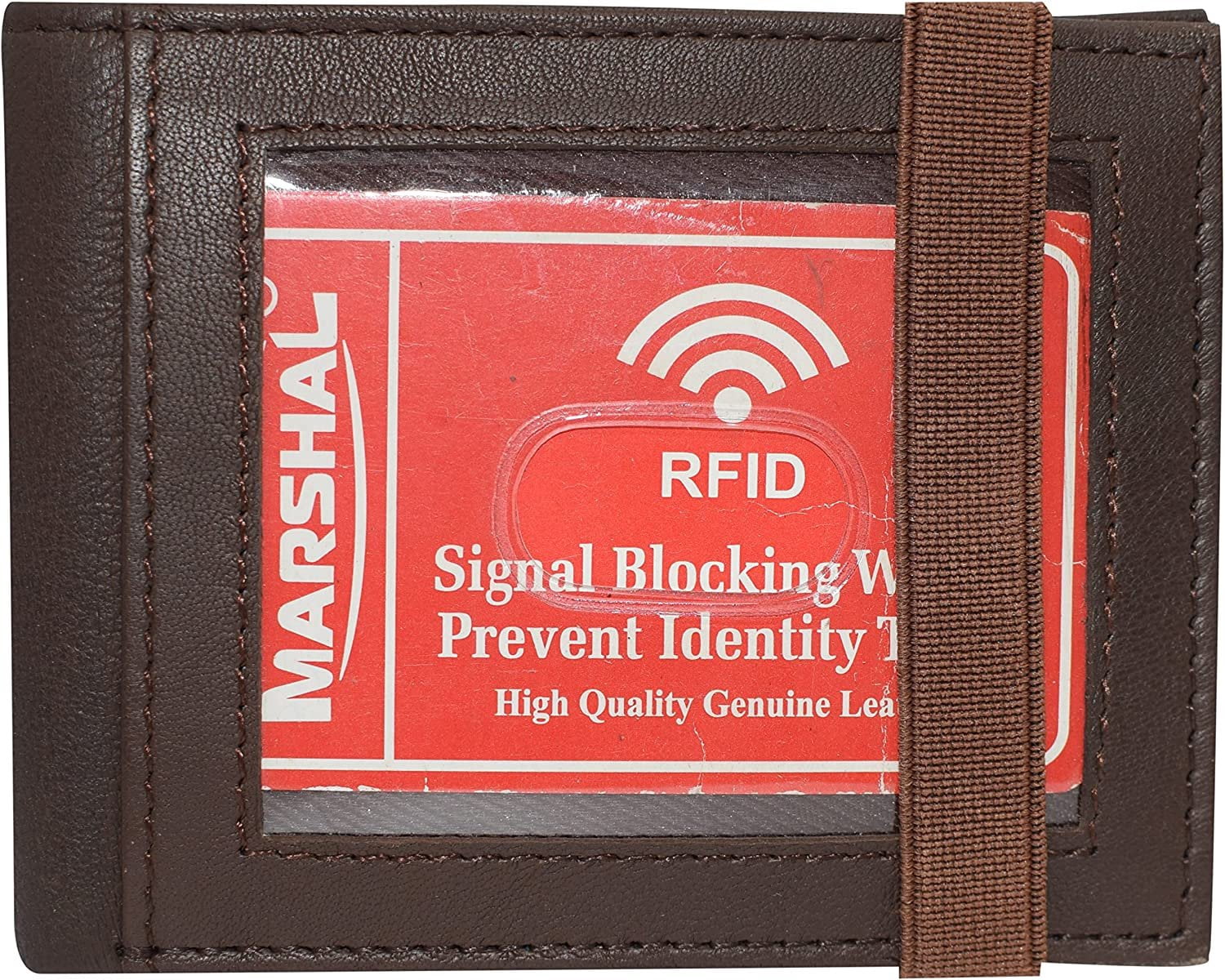 Marshal Genuine Leather Slim Bifold Exterior ID Card Holder Wallet with ...