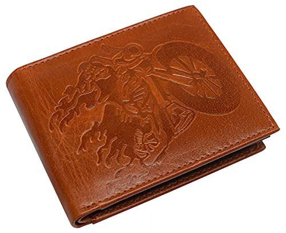 Marshal Leather RFID Blocking Biker Logo Classic Bifold Wallet for Men ...