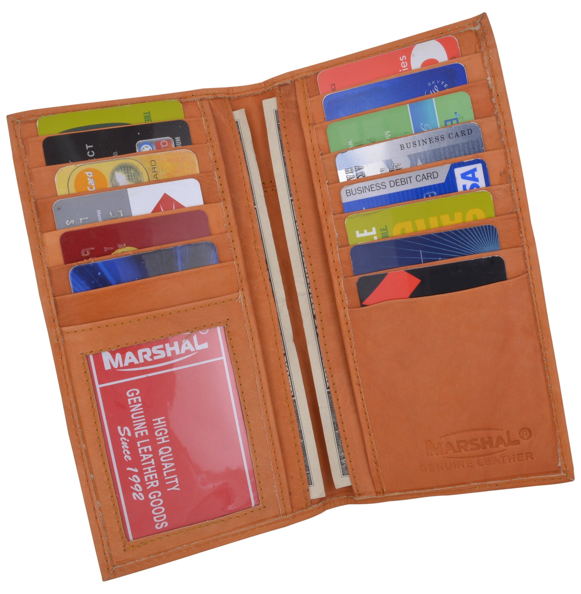 Marshal Men's Leather Long Wallet Pockets ID Card Clutch Bifold Purse ...