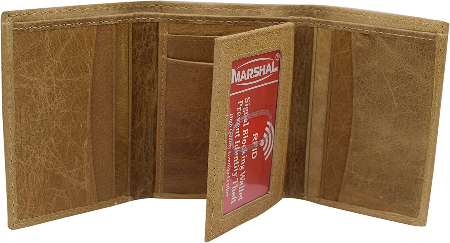 Marshal RFID Protected Men's Cowhide Leather Trifold Wallet with 9 Card ...
