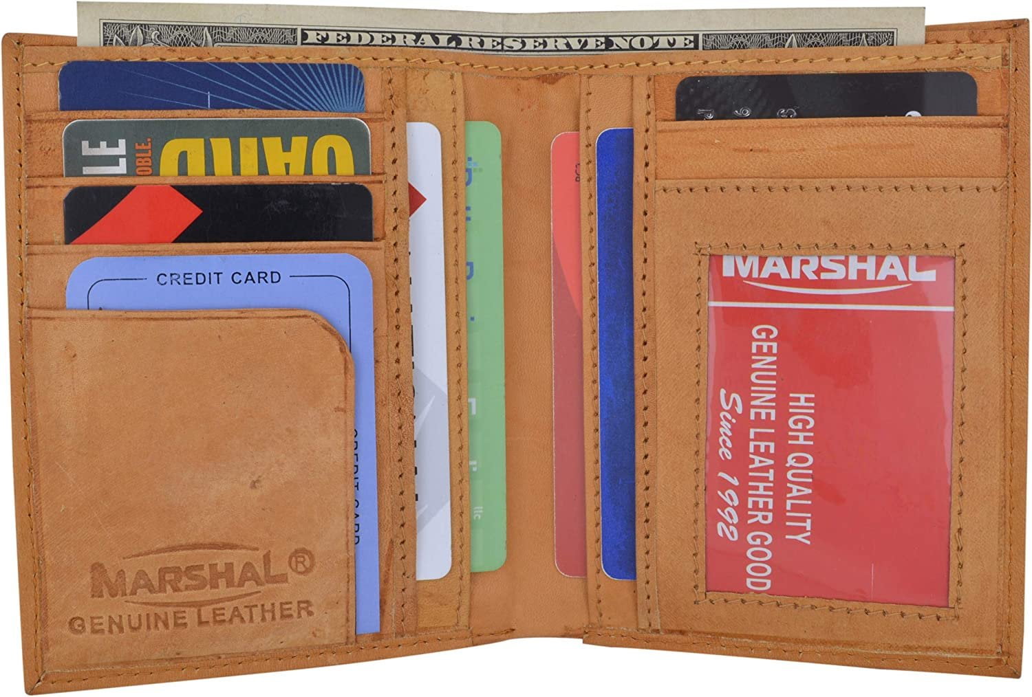 Marshal Top Grain Extra Capacity Leather Bifold Wallet with Credit card ...