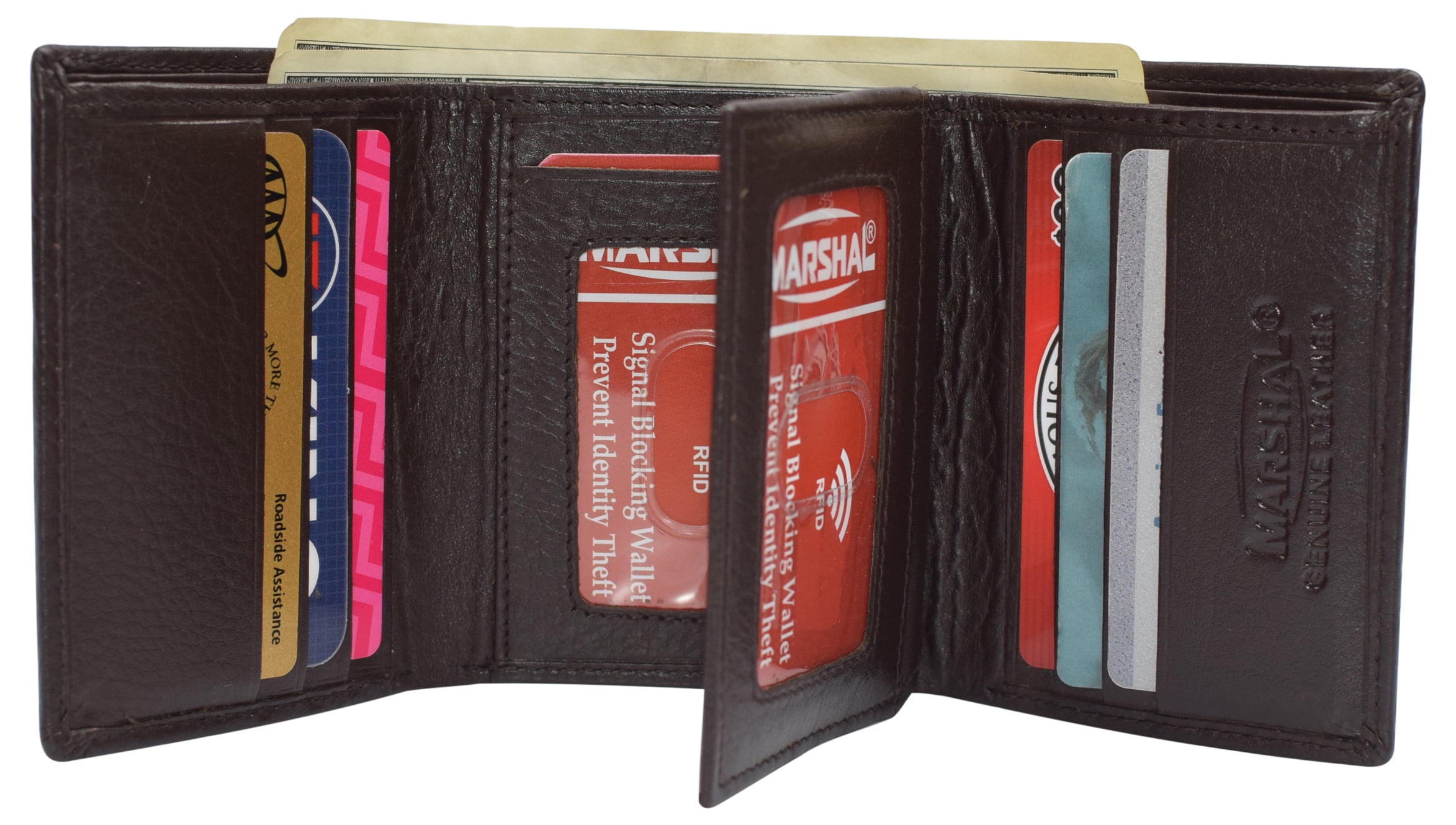 Marshal Wallet Genuine Leather Tri-fold Men's Wallet, Black - Walmart.com