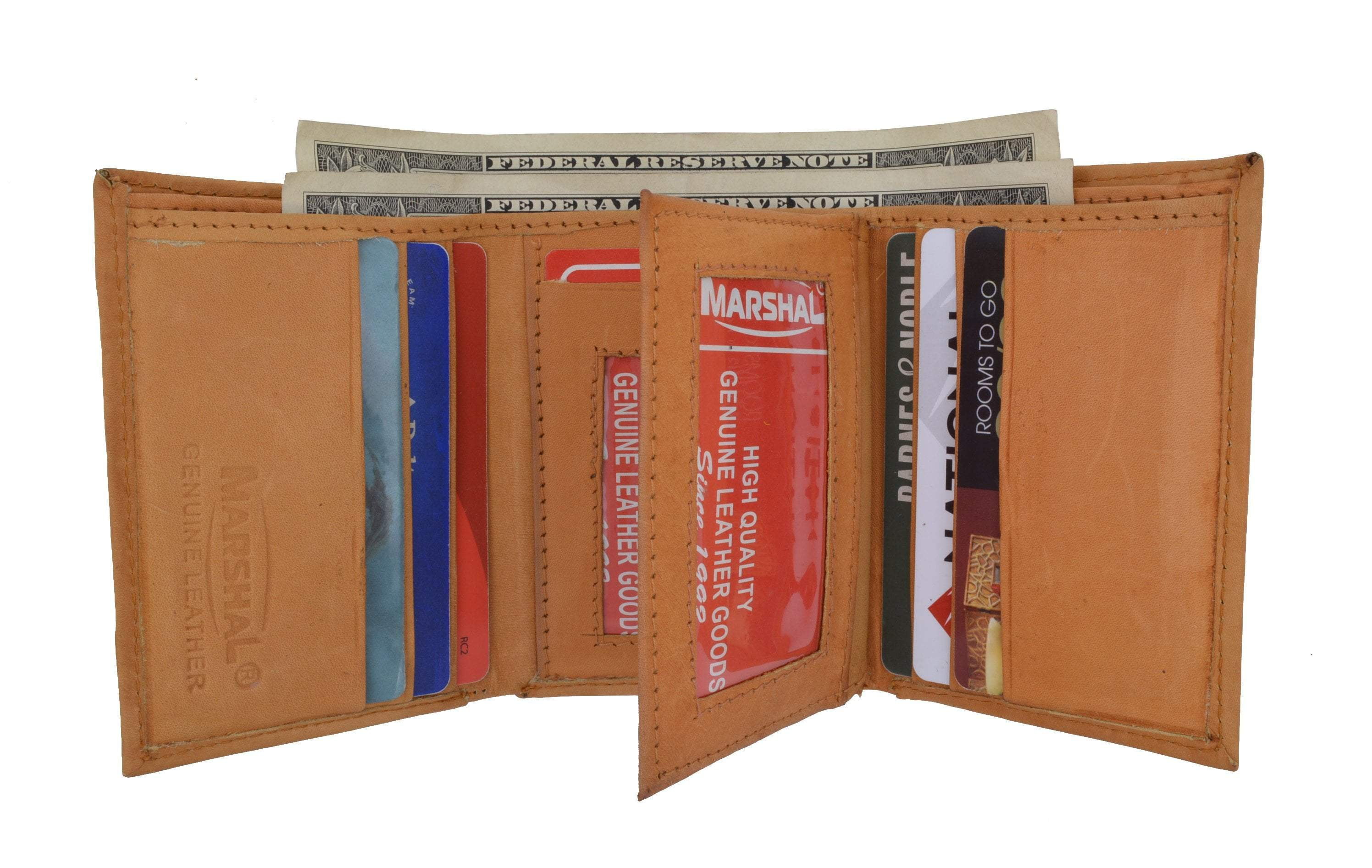 Marshal Wallet Men's Trifold Leather Wallet with 2 ID Windows, Black ...