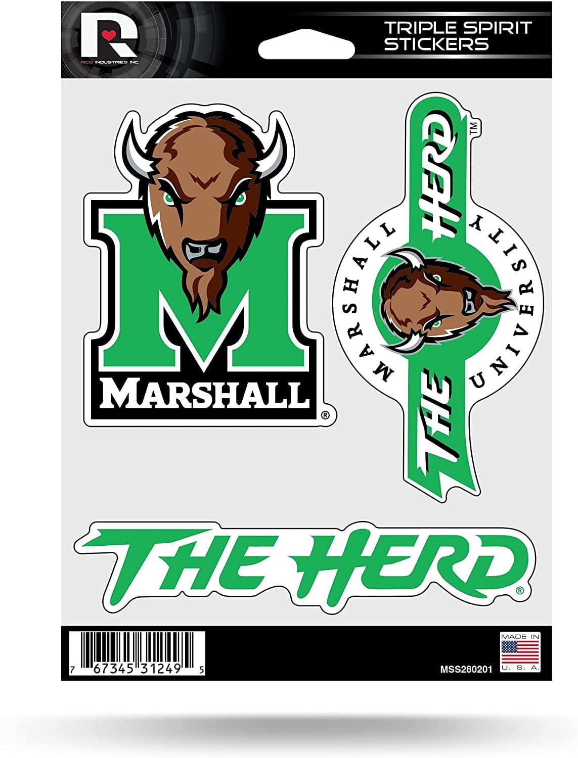 Marshall University Thundering Herd 3 Piece Decal Sheet Triple Sticker ...