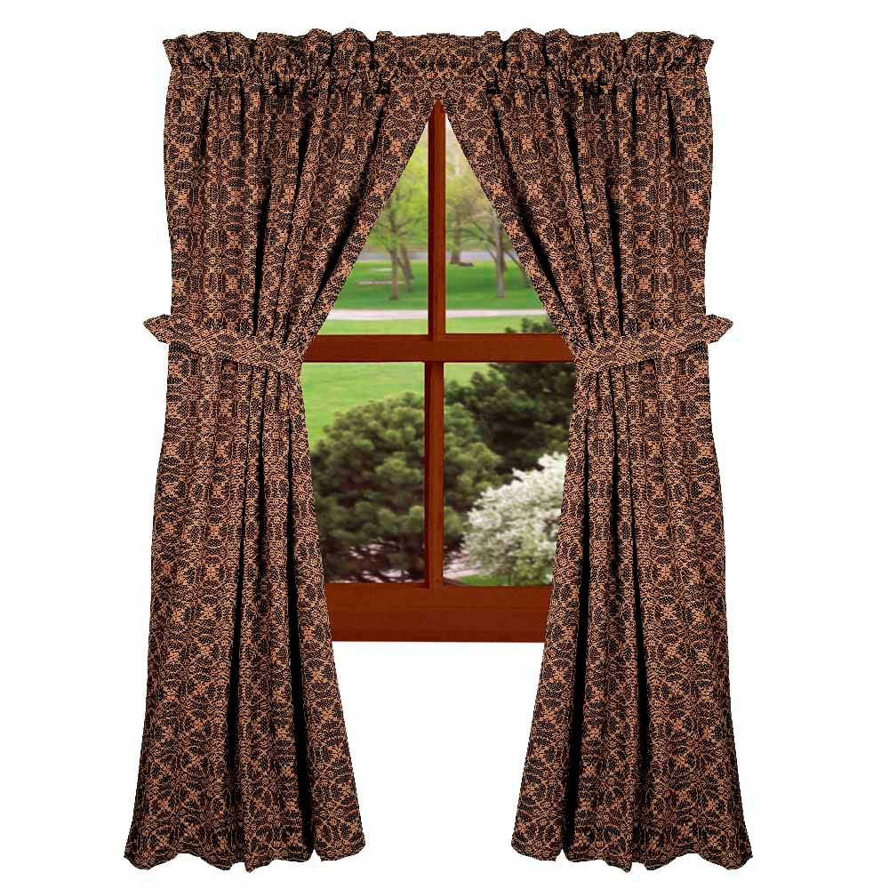 Marshfield Jacquard Woven Black and Tan 63" Cotton Curtain Panels by ...