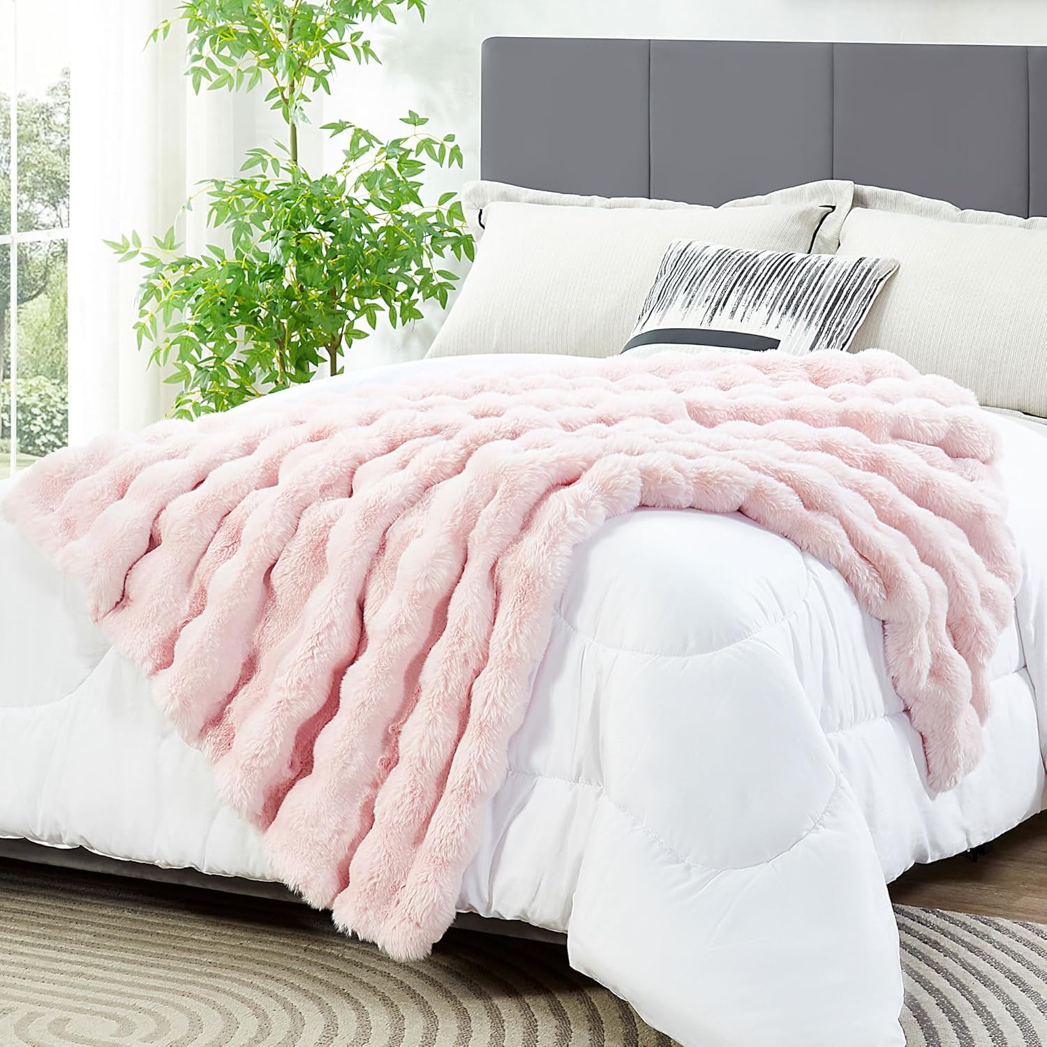 Marshmallow Cloud Fleece Throw Blanket, Rabbit Plush Faux Fur Blanket ...