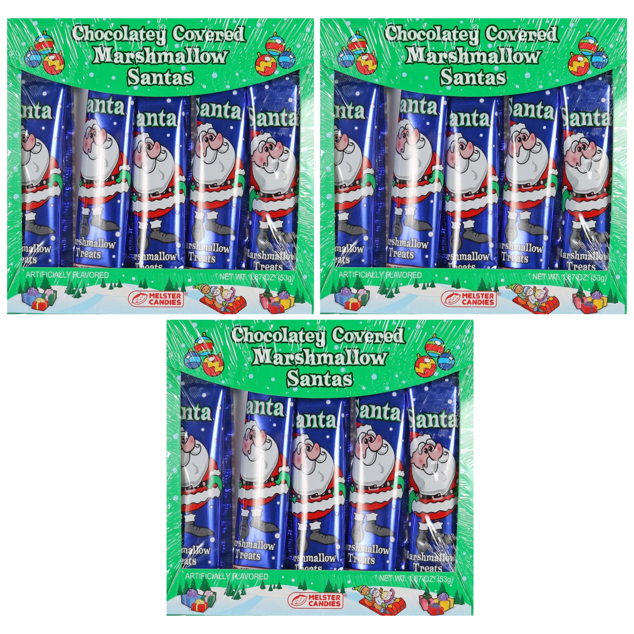 Marshmallow Santas Chocolate Covered Candy, 1.87 oz Packs (15 Servings ...