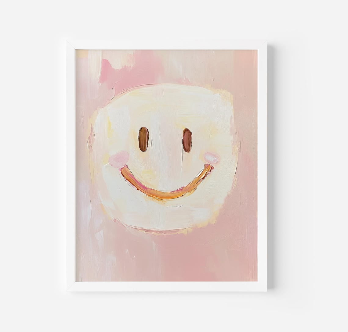 Marshmallow Smiley Face Poster Pastel Nursery Art, Unframed Canvas Size ...
