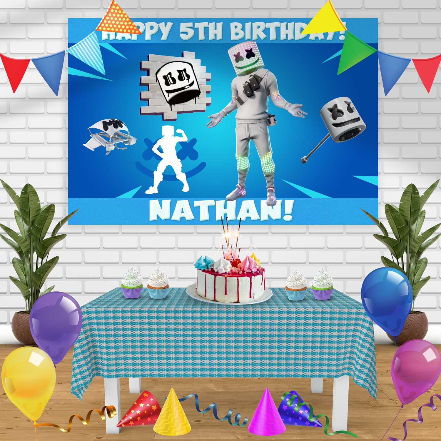 Marshmello fortnite Birthday Banner Personalized Party Backdrop ...