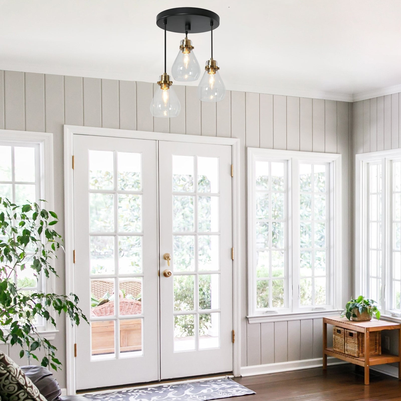 Marsie Farmhouse 3-light Ceiling Light, Flush Mount D15.5" x H67.5 ...