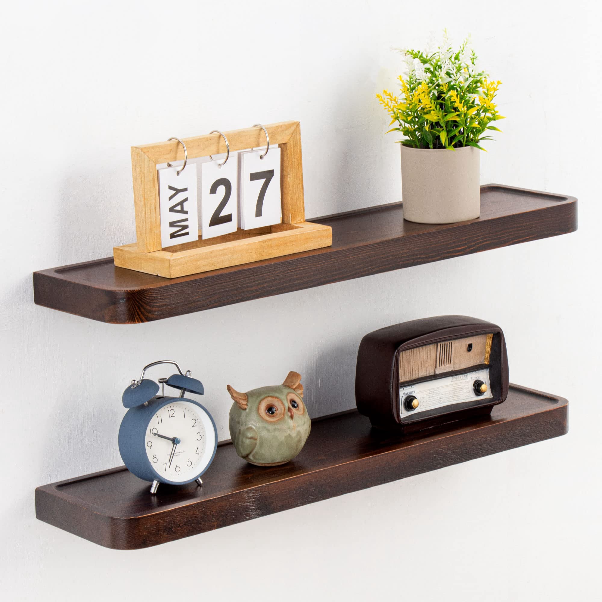 Marsmiles 24 inch Pine Solid Wood Flaoting Shelves Set of 2,, Wall ...