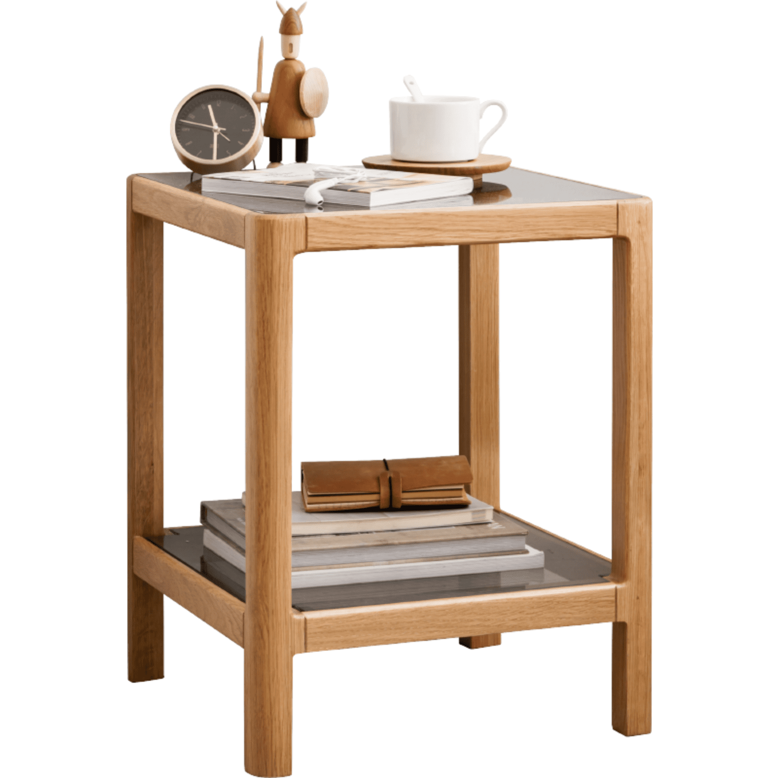 Marsrizon Oak Wood Coffee Table with Glass Top, Natural Square Solid ...