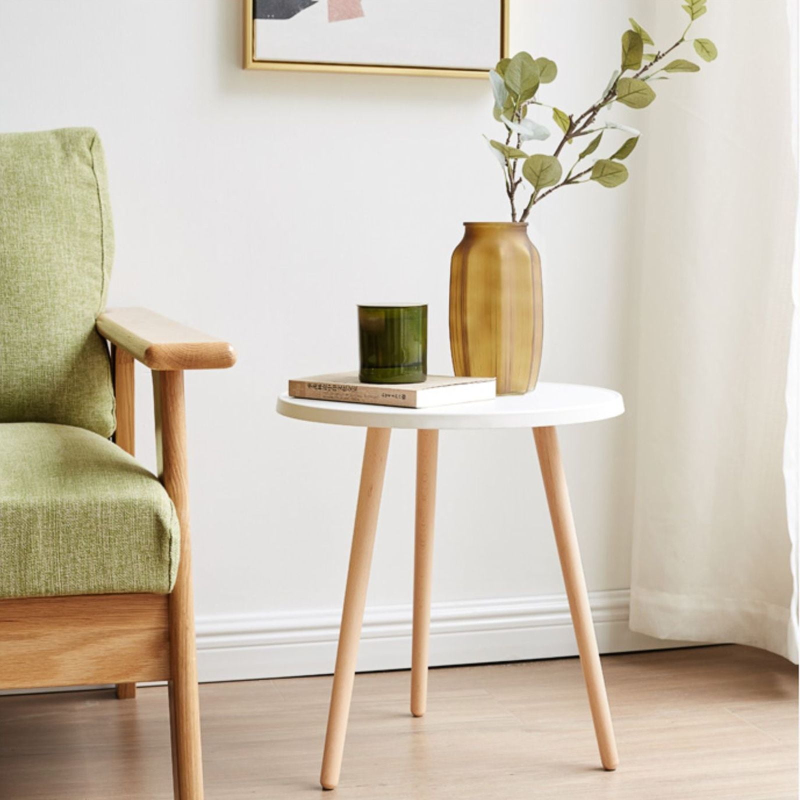 Marsrizon Solid Beech Wood Small Round End Table - 3-Legged Small Side ...