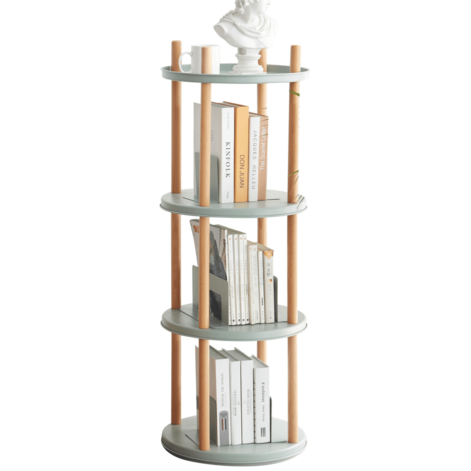 Marsrizon Solid Wood Rotating Bookshelf, 360° Spinning Bookcase, Round ...