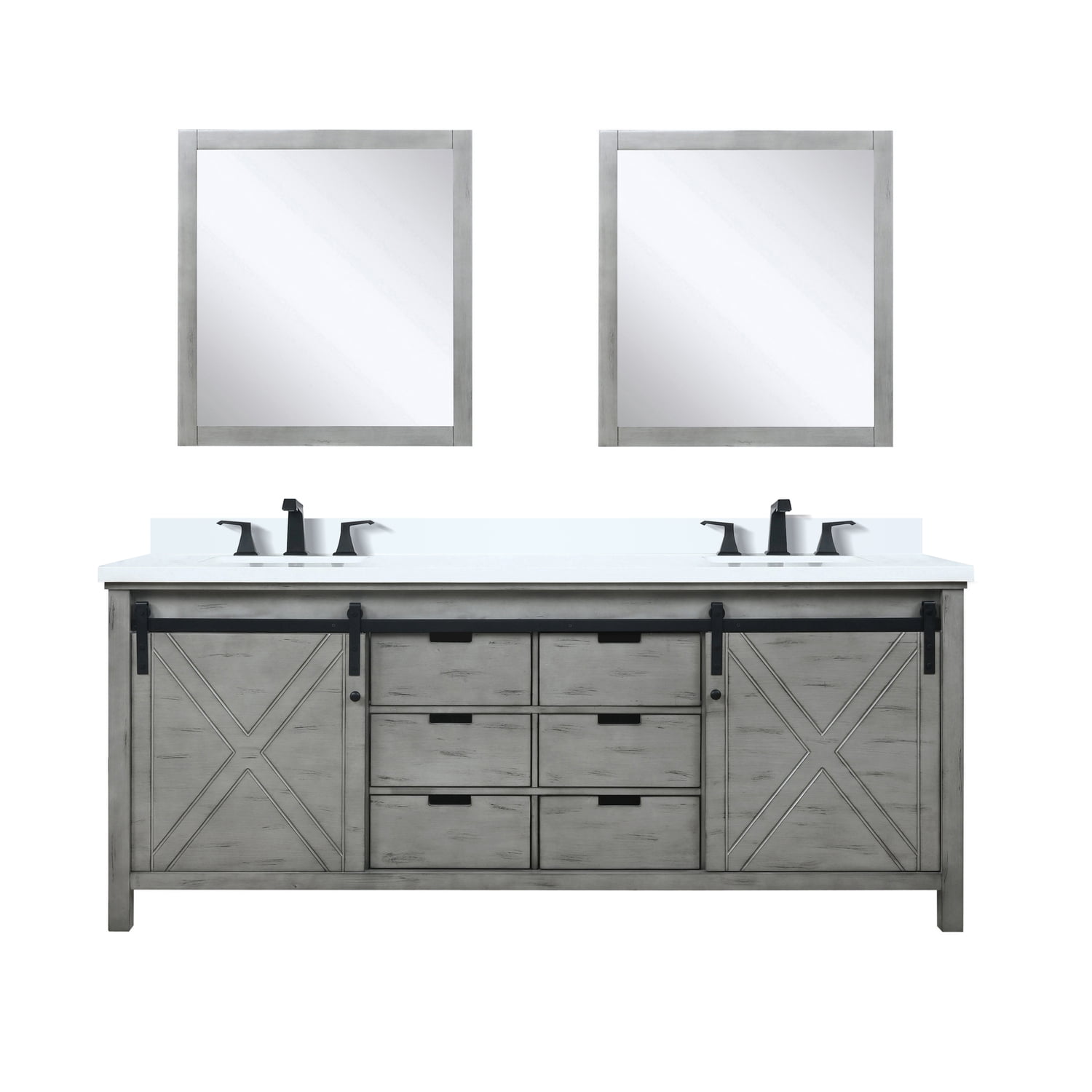 Marsyas 80 in W Ash Grey Double Vanity, Cultured Marble Top, Faucet Set ...